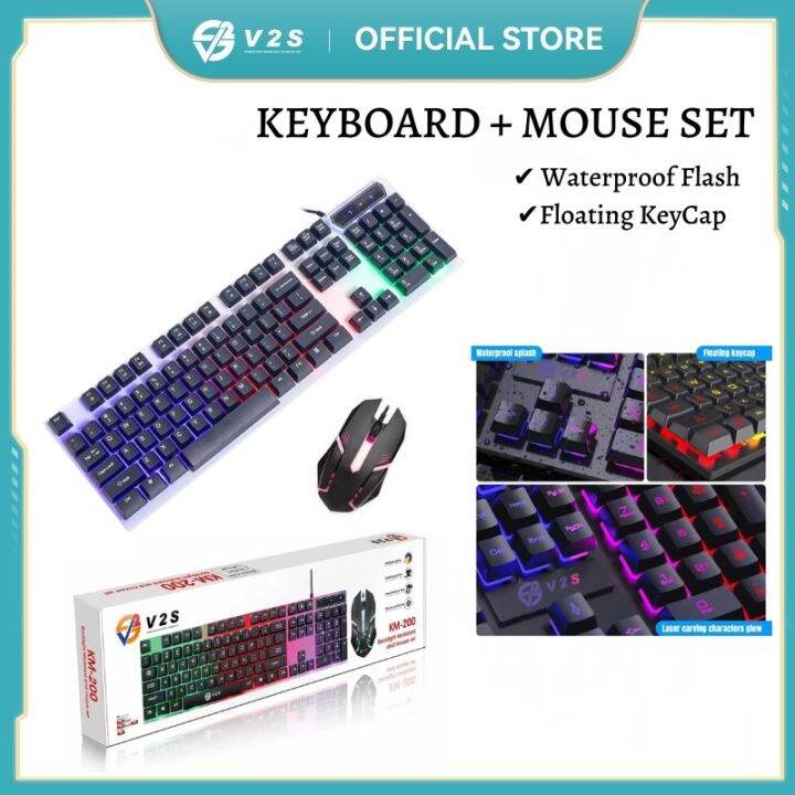 V2S KM200 Mechanical Keyboard Mouse Bundle Backlit Keyboard Gaming ...