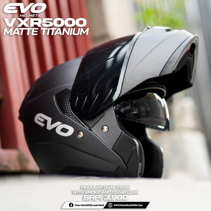 EVO VXR 5000 MATTE TITANIUM (SMOKE LENS) MODULAR DUAL VISOR WITH SMOKE ...