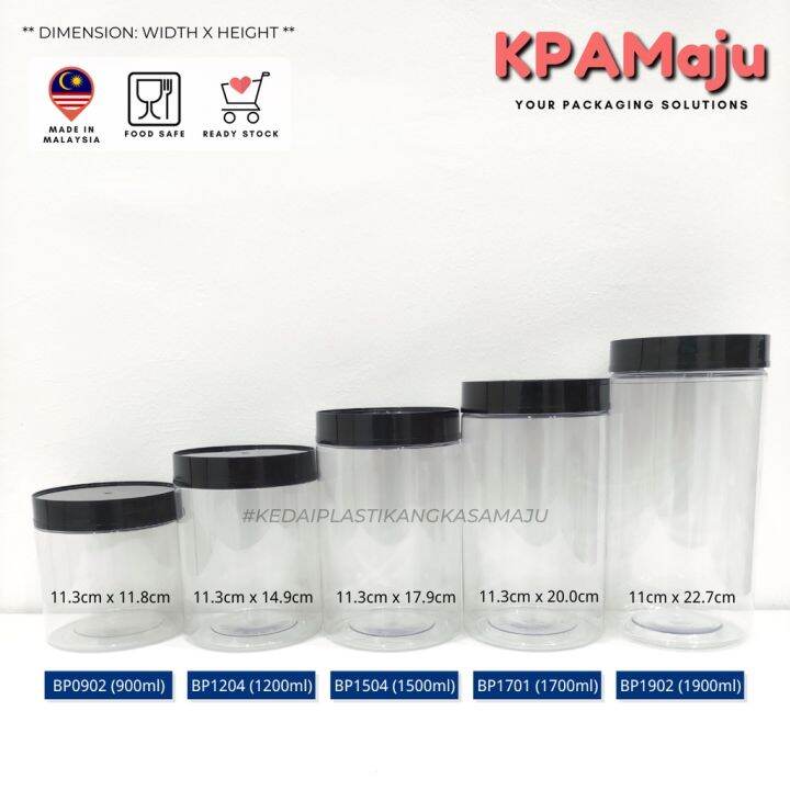 Balang Plastik (900ml, 1200ml, 1500ml, 1700ml, 1900ml) - Balang Kuih Raya, Bekas Cookies ...