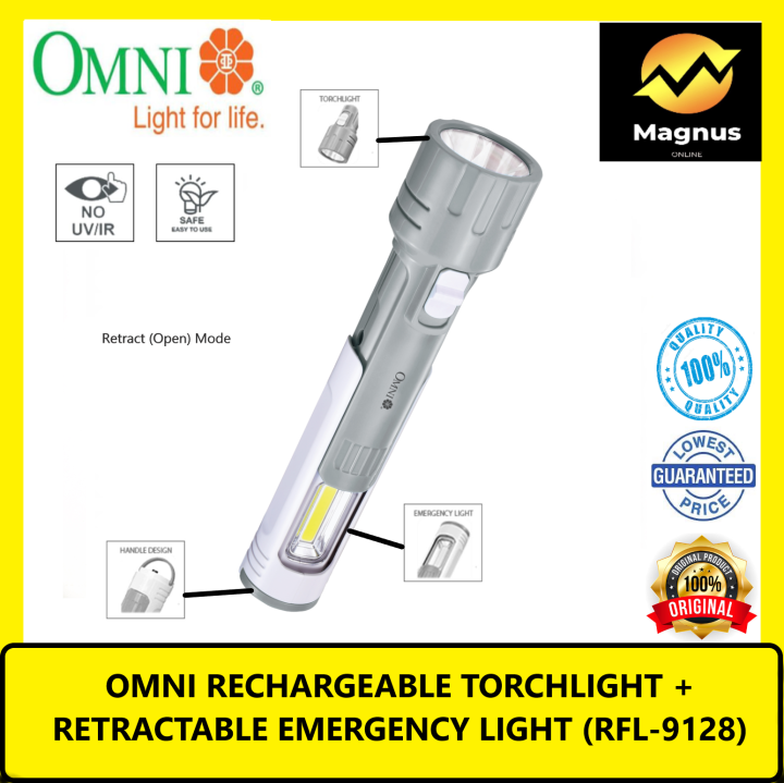 Omni LED Rechargeable Torchlight + Retractable Emergency Light (RFL-9128) Flashlight | Lazada PH