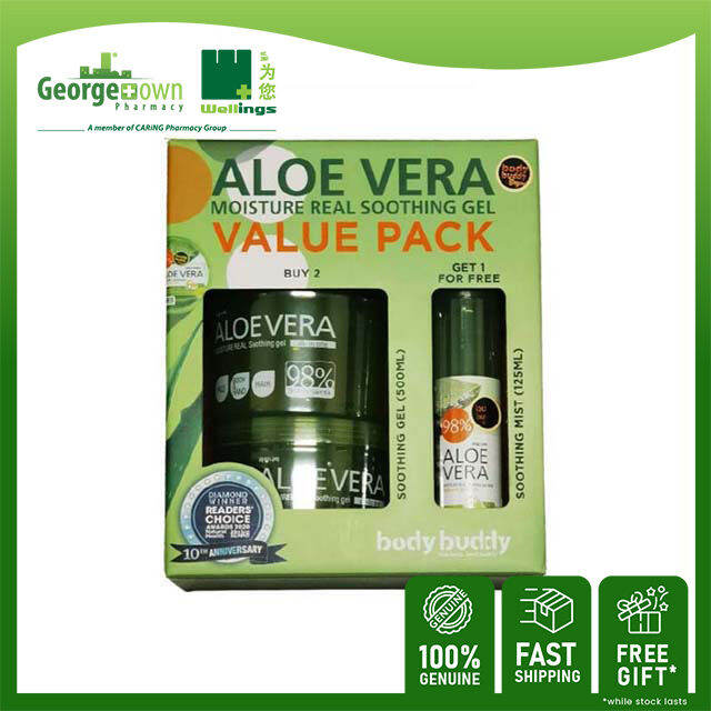 BODY BUDDY ALOE VERA MOISTURE GEL 500MLX2 + SOOTHING MIST | Lazada