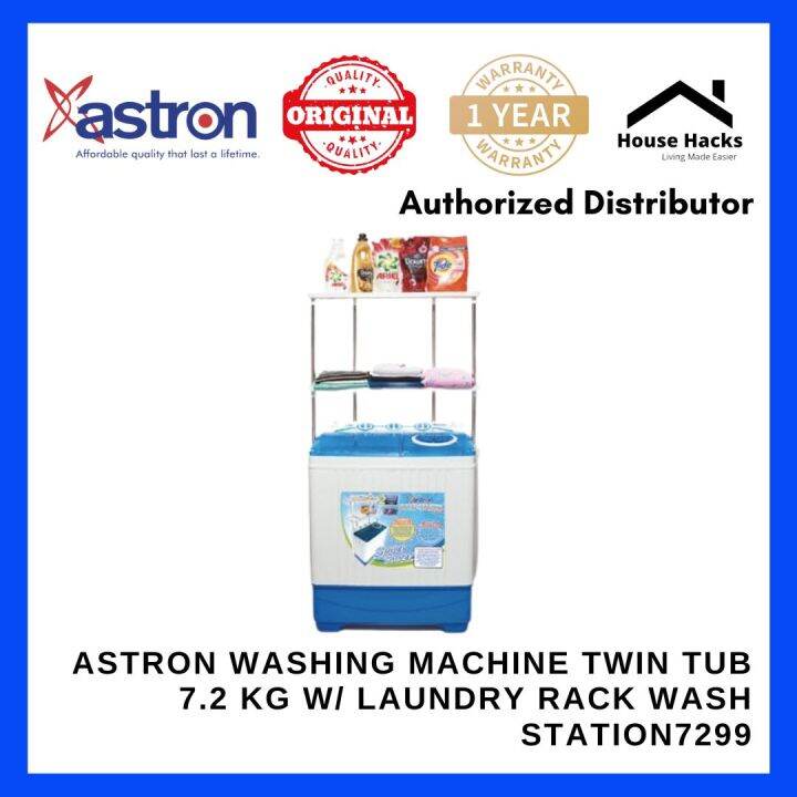 Astron Washing Machine Twin Tub 7.2 KG w/ Laundry Rack WASH STATION7299 ...