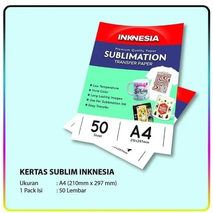 Kertas Sublim / Sublimation Paper Inknesia ukuran A4 isi 50 Lembar ...
