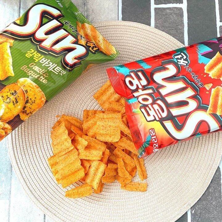 Korea ORION Sun Chip Garlic Baguette l Hot Spicy 韩国好丽友 太阳薯片膨化休闲零食 ...