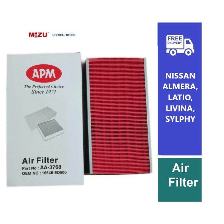 MIZU APM Nissan Almera, Livina, Latio, Sylphy Air Filter [A-3768] | Lazada