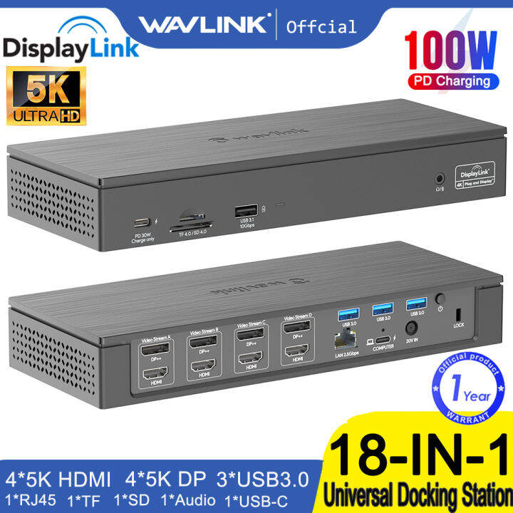 Wavlink 5K Quadruple Display USB-C Universal Docking Station, 18-in-1 ...