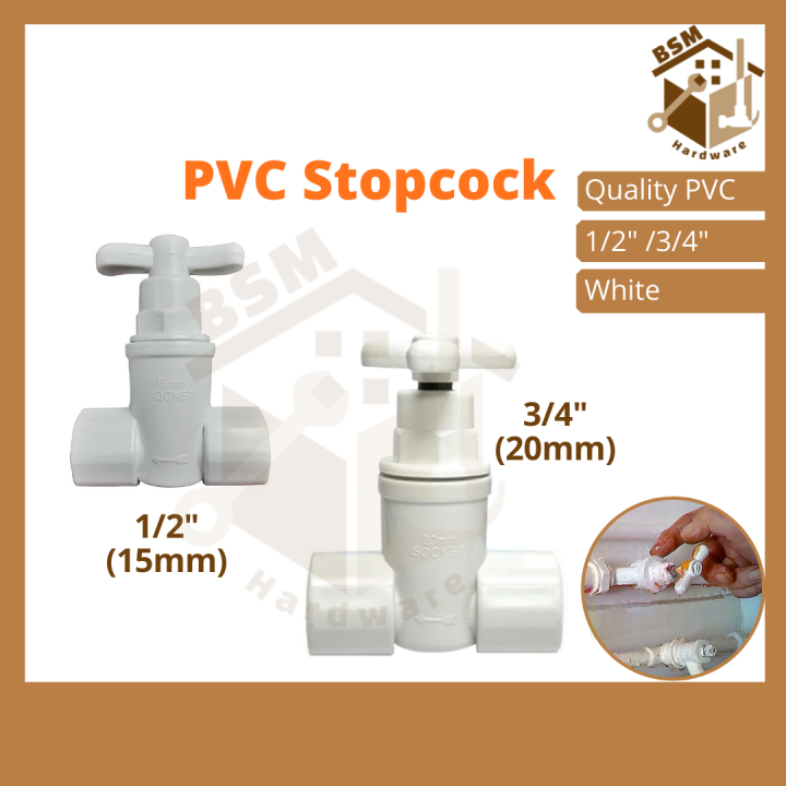 BSM 1/2" 3/4" PVC StopCock Socket Type Plastic Stopcock Stop Valve Bib ...