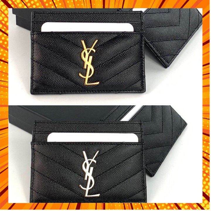 YSL saint laurent cardholders / card holder แบบแบน ใส่บัตร ใส่การ์ด สีดำ หนังเกรน ของแท้ สีดำ สี ...