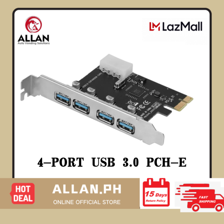 ALLAN 4 PORT USB 3.0 PCH-E CONTROLLER CARD 5Gbps PCI-E Express to USB3.0 Controller Expansion ...