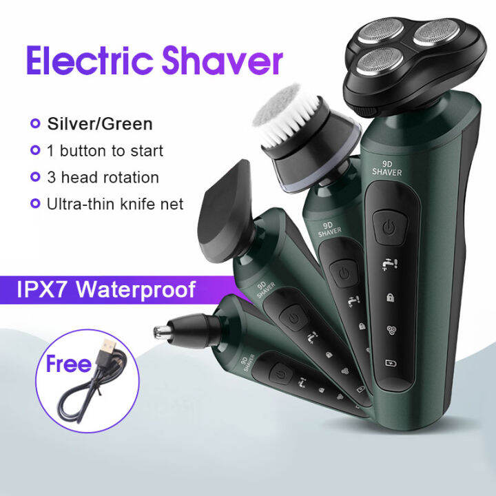 Electric Shaver 4 in 1 for Men USB Rechargeable Waterproof Electric Razor With Pop-up Trimmer ...