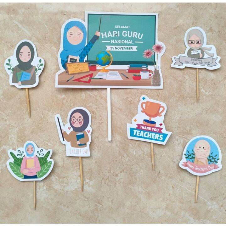 satu set cake topper hiasan kue tema Selamat Hari Guru Nasional edisi ...