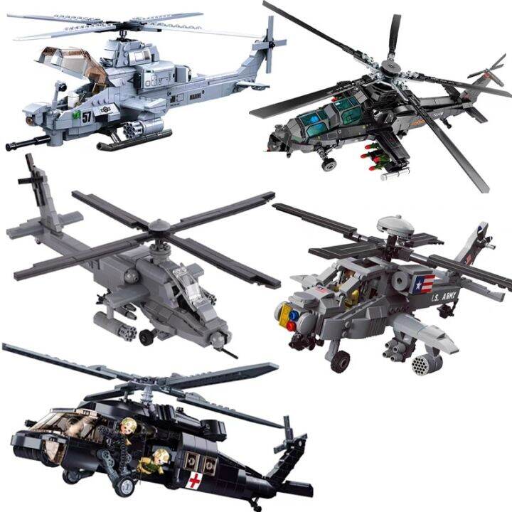 Modern Armed Helicopter Building Blocks USA Apache AH-64 Aircraft Army ...