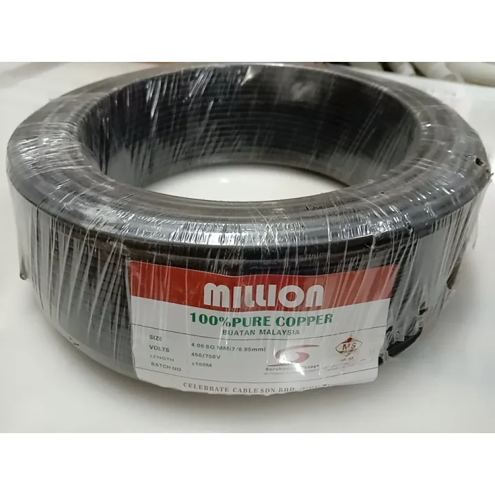 4MM WIRE CABLE PER METER KABEL【 SIRIM 】100% PURE COPPER 4MM MILLION ...