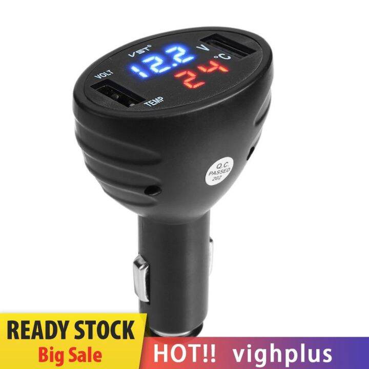 VIP 3 in 1 Digital LED Voltmeter Thermometer Monitor Dual USB Ports Car ... VIP 3 in 1 Digital LED Voltmeter Thermometer Monitor Dual USB Ports Car ...
