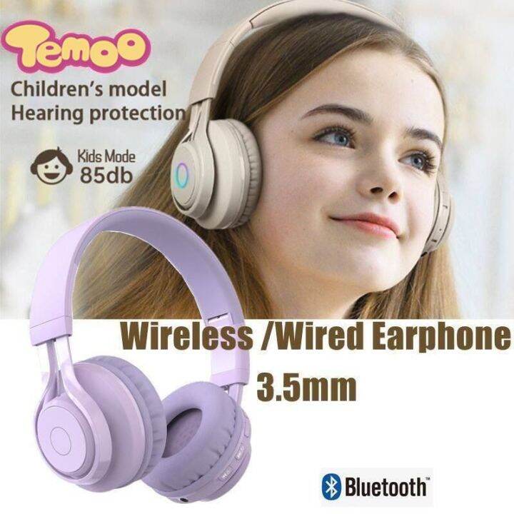 Temoo หูฟังบลูทูธไร้สายพับได้อเนกประสงค์,หูฟัง LED เรืองแสงสีลูกกวาดที่สามารถพับเก็บได้หูฟัง ...