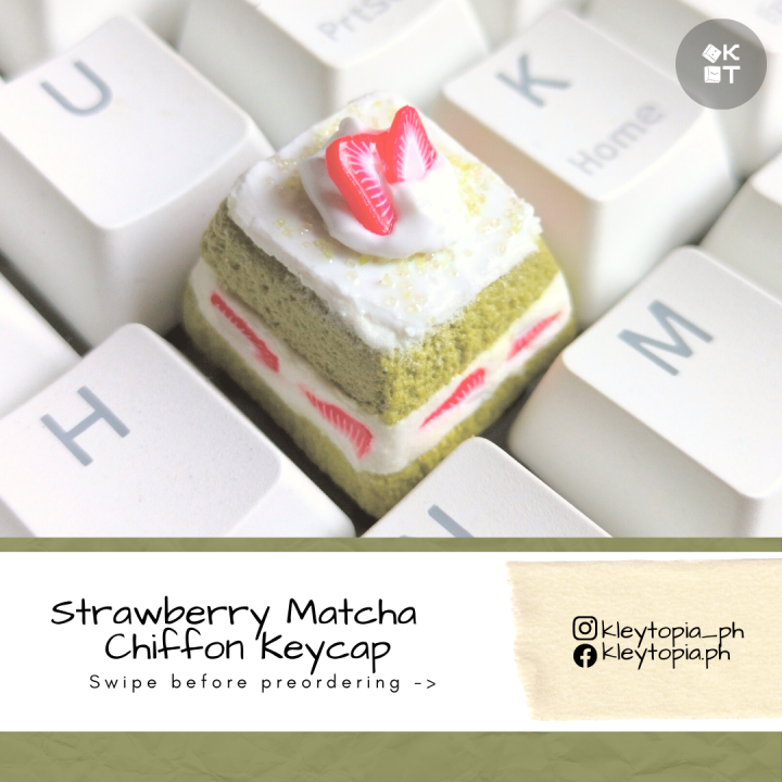 STRAWBERRY MATCHA CHIFFON CAKE | Handmade Custom Artisan Keycap | For ...