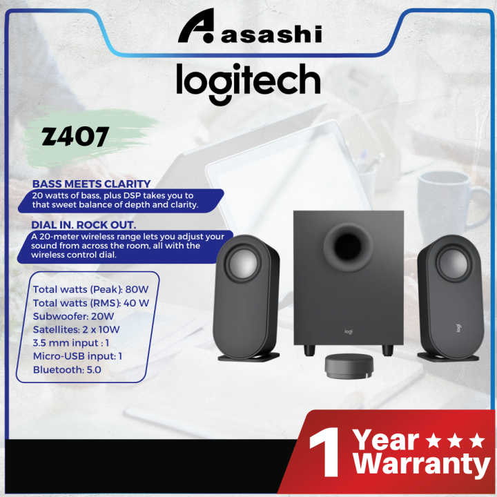 Logitech Z407 BLUETOOTH COMPUTER SPEAKERS WITH SUBWOOFER AND WIRELESS ...