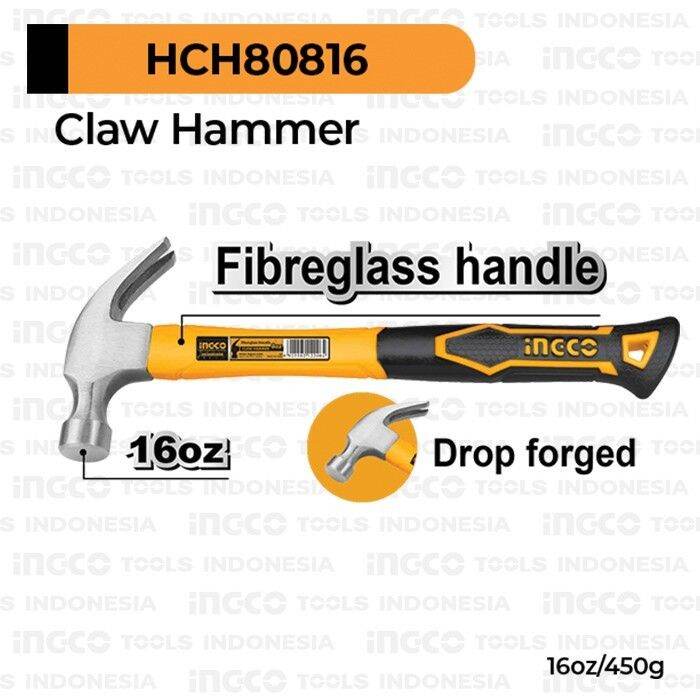 Palu Kambing (16 oz) INGCO HCH80816 Claw Hammer Cabut Martil Besi 450g ...