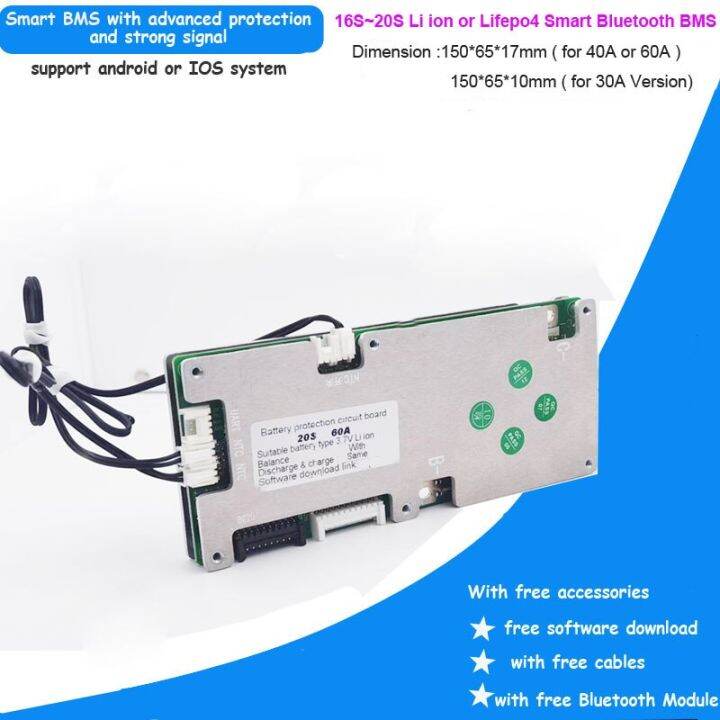 16S 17S 18S 19S 20S Li ion or Lifepo4 48V 60V 72V Smart bluetooth BMS ...