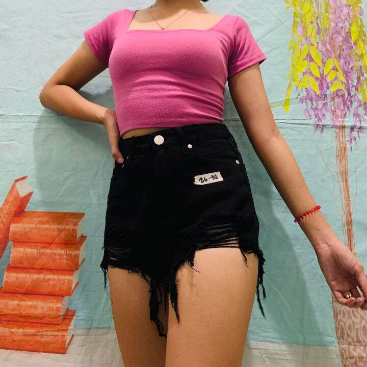 BLACK NEW TATTERED HIGHWAIST SHORT | Lazada PH