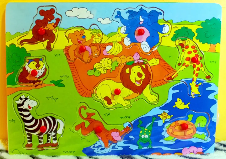 Wooden Inset Peg Animals Puzzle Board Educational Montessori Toy for ...