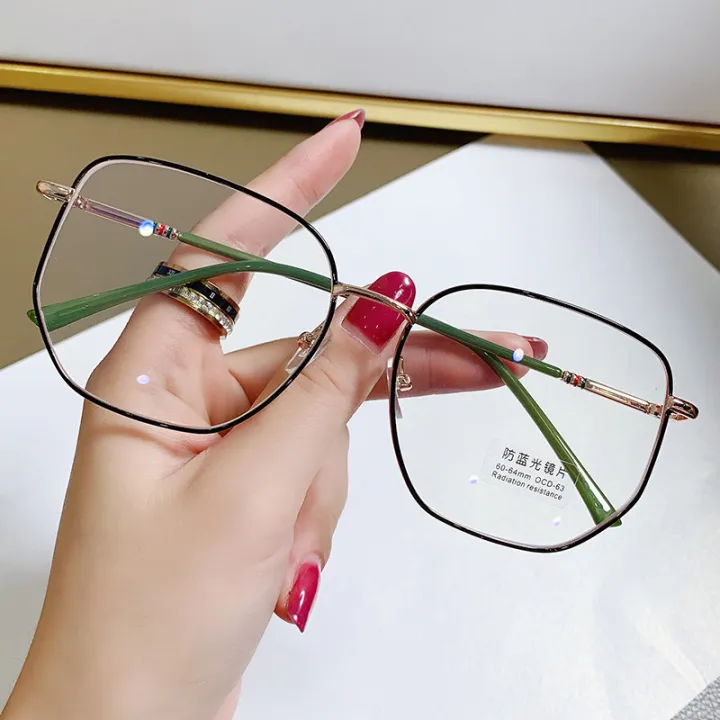 Oversized Anti Radiation Eye Glasses Women Men Polygonal Metal Optical ...