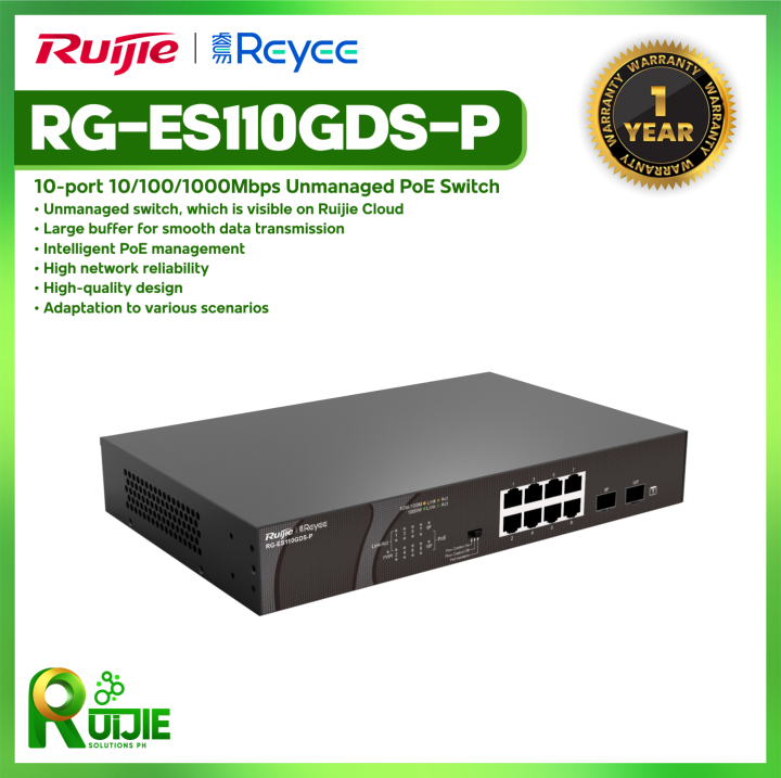 Ruijie Reyee RG-ES110GDS-P 10-port 10/100/1000Mbps Unmanaged PoE Switch ...