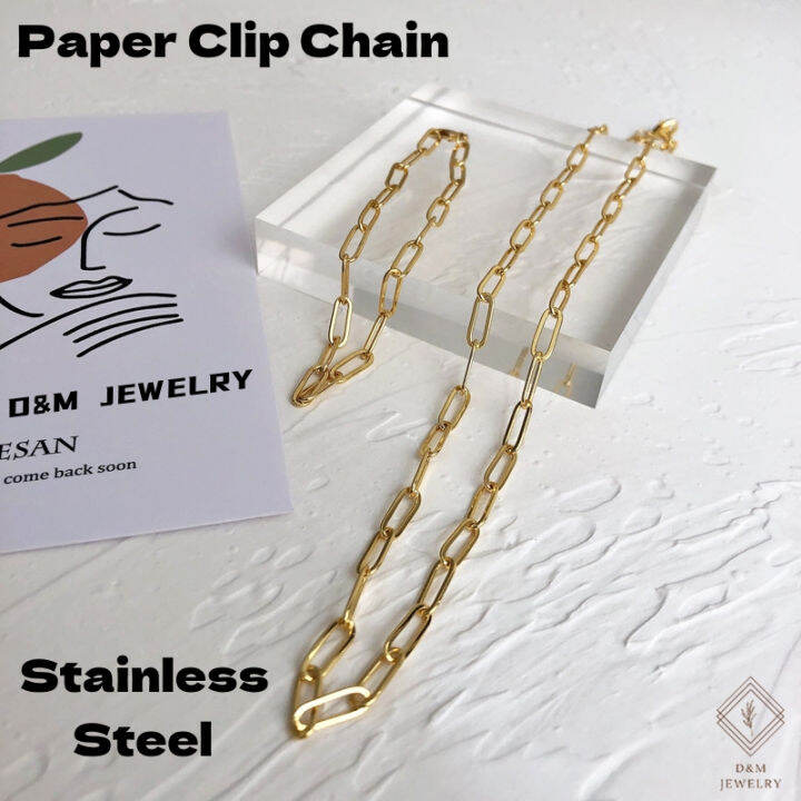 Paper Clip Chain Necklace and Bracelet Simple Elegant Hypo-allergenic Stainless Steel Non ...