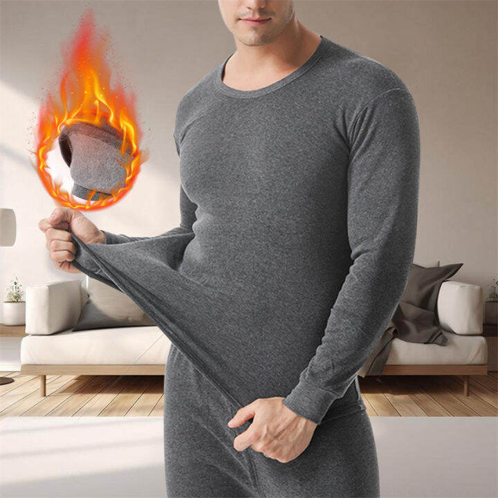 Cyprus Winter Men Thermal Underwear Set Soft Cotton Fleece-lined Warm ...