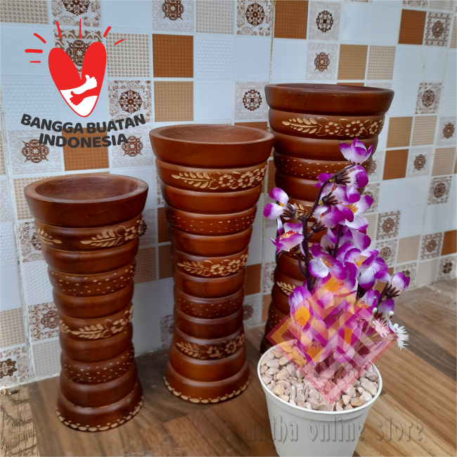 Set ( 3 Buah ) Vas Bunga Kayu Jati Model Cukit / Ukiran Jepara / Kayu ...