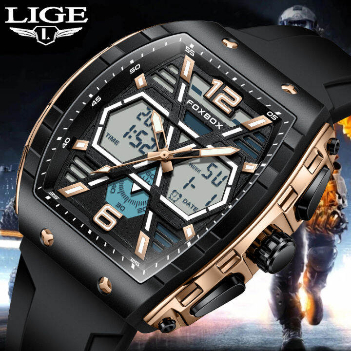 LIGE Sub แบรนด์ FOXBOX นาฬิกาทหารสำหรับผู้ชายหรูหรานาฬิกาข้อมือนาฬิกาโครโนกราฟ สปอร์ตนาฬิกาขนาด ...