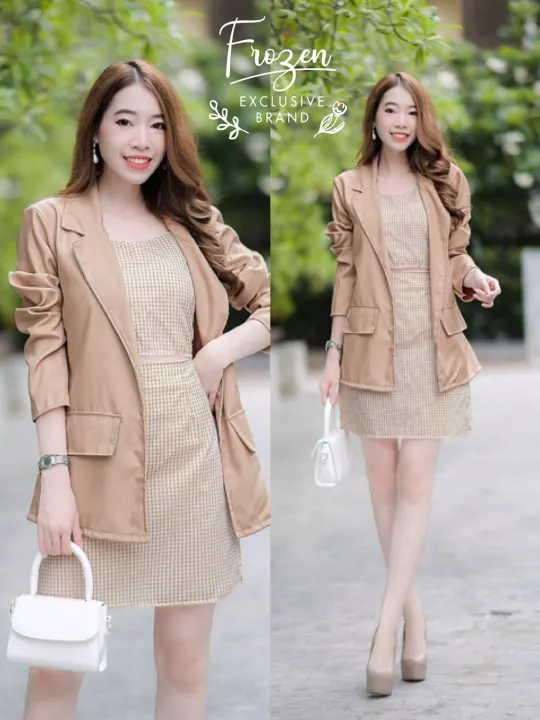 Aya-shop เสื้อผ้าแฟชั่น ชุดสามชิ้น สีน้ำตาล พร้อมส่ง | Lazada.co.th