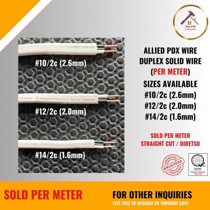 (PER METER) PDX Allied - (14/2c, 12/2c, 10/2c) - Duplex Solid Wire ...