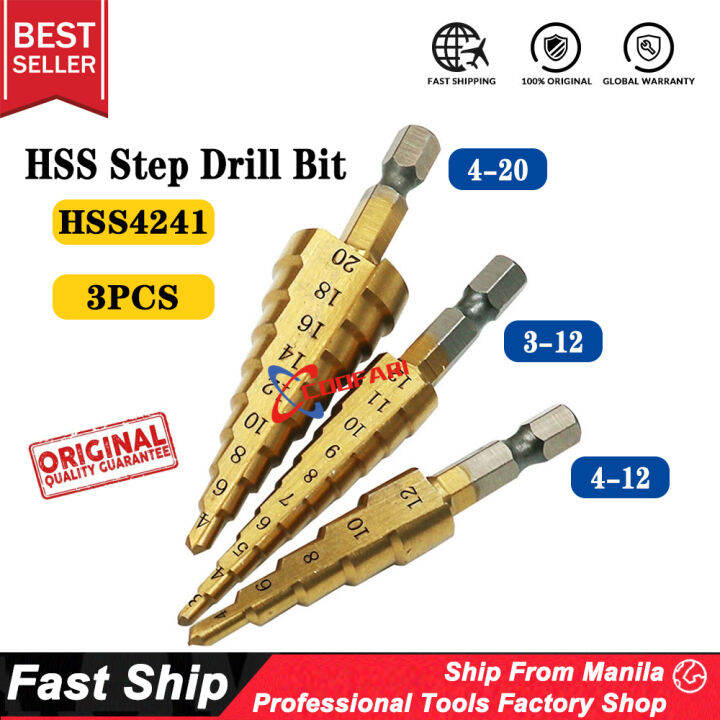 COOFARI 3pcs HSS Titanium Coated Step Universal Drill Bit Set, 4-12 4 ...