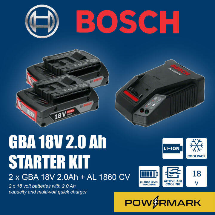 BOSCH 18V Starter Kit (2 x GBA 18V 2.0Ah + AL 1860 CV Professional) RED PACK PREMIUM Battery ...
