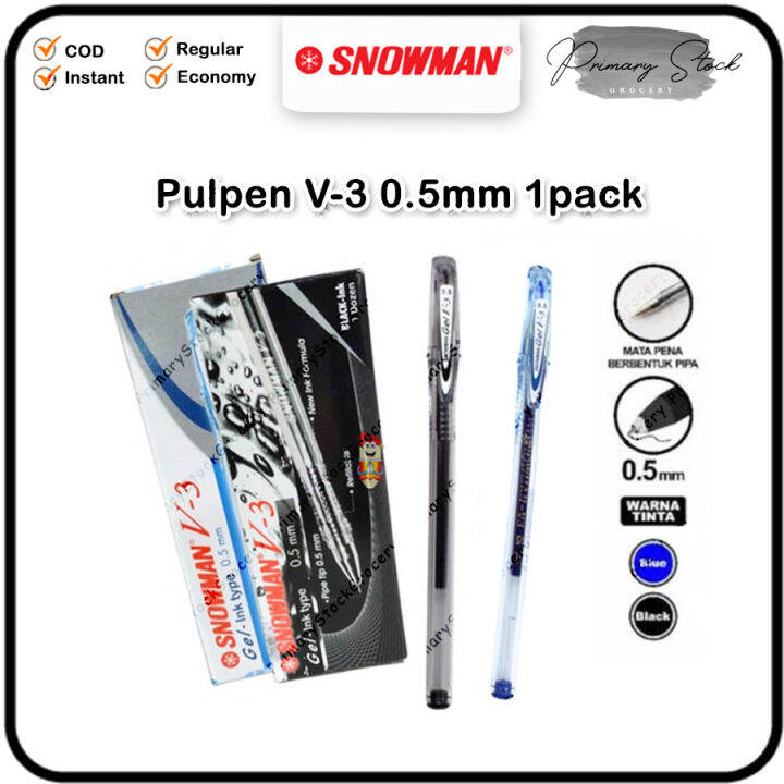 Pulpen Snowman V3 Pen Gel 0.5mm Hitam Biru Bulpen Fine Bolpoin Gel ...