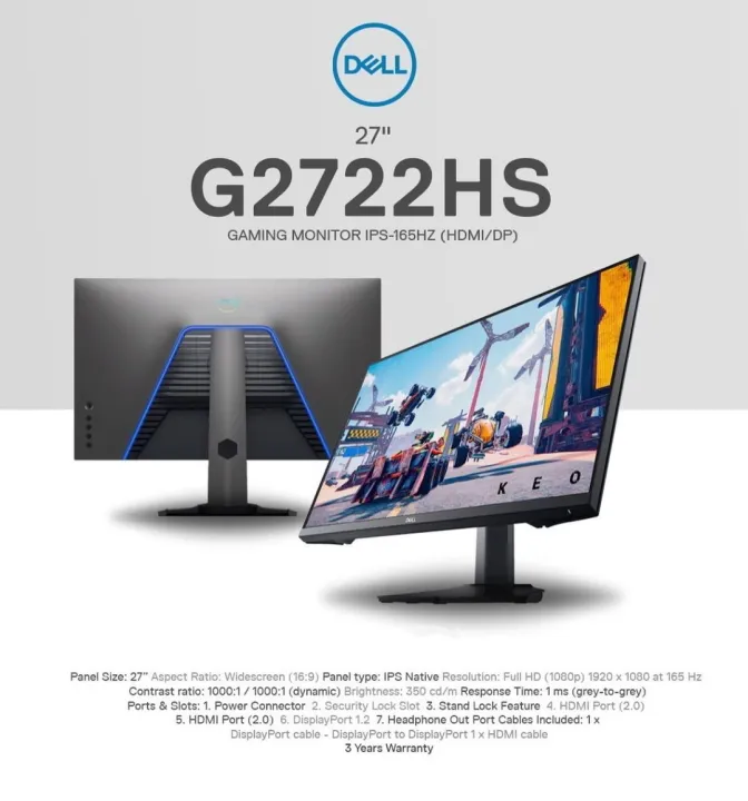 Dell G2722HS 27" Gaming Monitor (3 Years Warranty), FPS Reading, Full ...