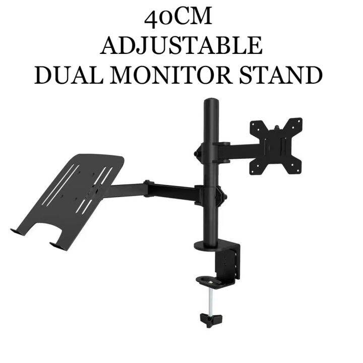 Heavy Duty Dual Monitor Bracket With Laptop Tray Adjustable Height Up ...