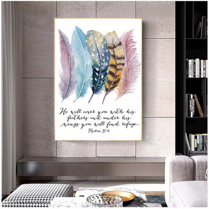Canvas Painting Print Bird Feather Scripture Christian Abstract Quotes ...