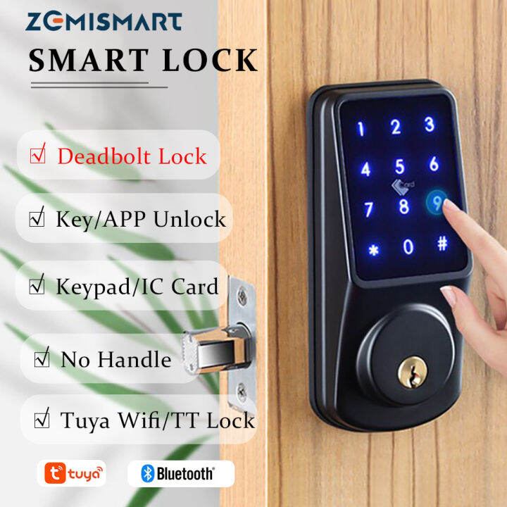 zemismart Tuya Wifi /TT BLE Electronic Digital Smart Door Lock Single Cylinder Deadbolt Lock ...