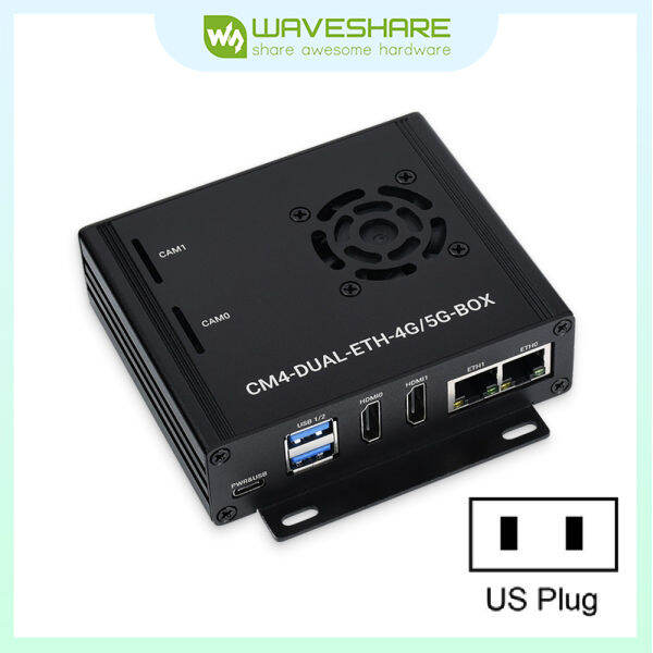 Waveshare Dual Gigabit Ethernet 5G/4G Computer Box with Cooling Fan for ...