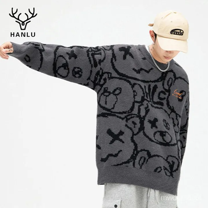 PM Shop: Hanlu เสื้อสเวตเตอร์ผู้ชาย พิมพ์ลายหมี เสื้อไหมพรมคู่ เนื้อผ้า ...