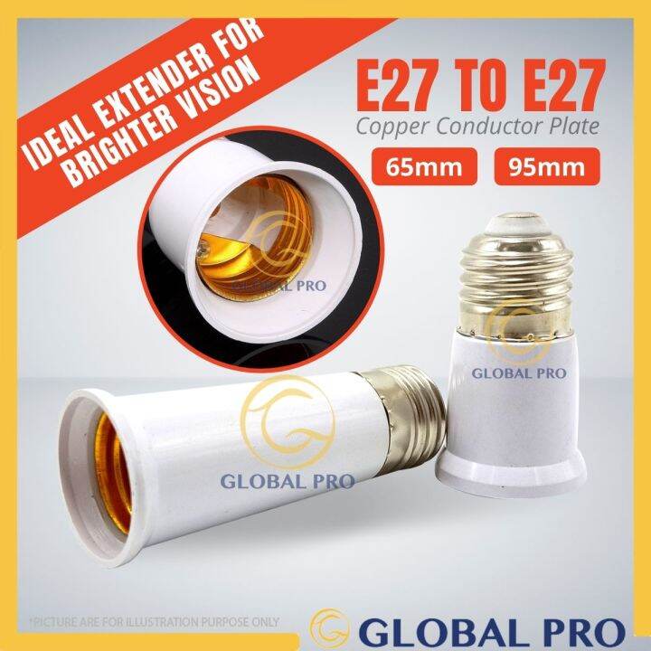 65 / 95mm E27 TO E27 Lengthen Lamp Base Converter Light Base E27-E27 ...