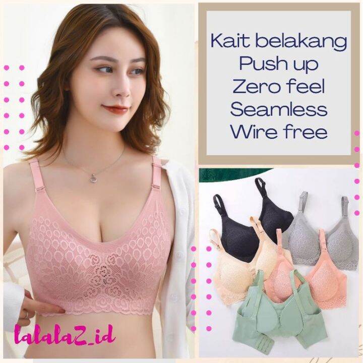 A028 / BRA SEAMLESS KAIT BELAKANG LACE PUSH UP TANPA KAWAT / BH ZERO FEEL RENDA(P7N4) Korea Tali ...