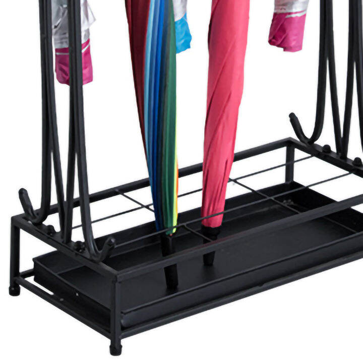 Umbrella Storage Rack Iron with Drip Tray 10 Holes 8 Hooks Umbrella ...