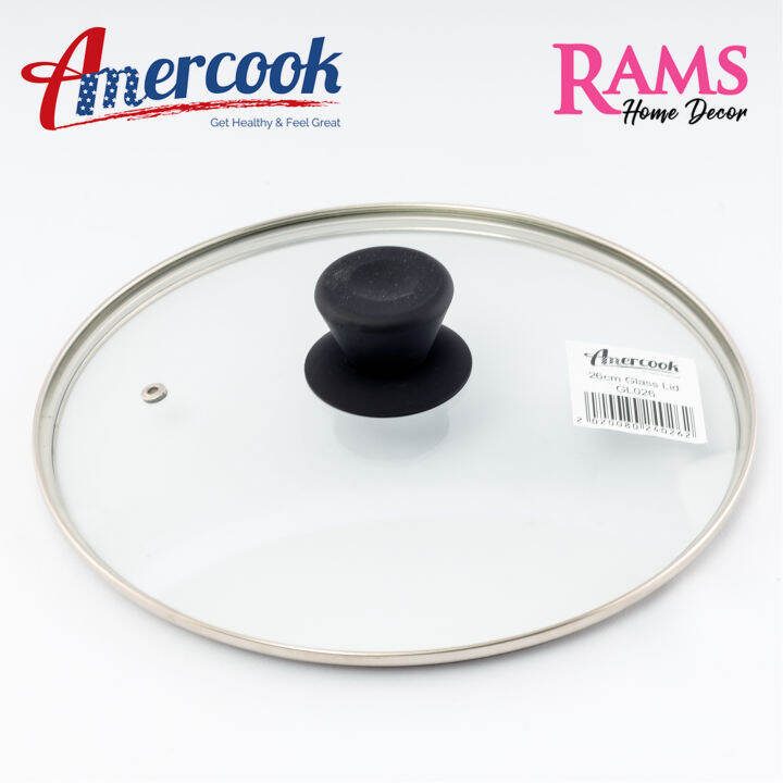 Amercook Universal Glass Lid with Stainless Steel Border and Ventilation Hole / Cookware Glass ...
