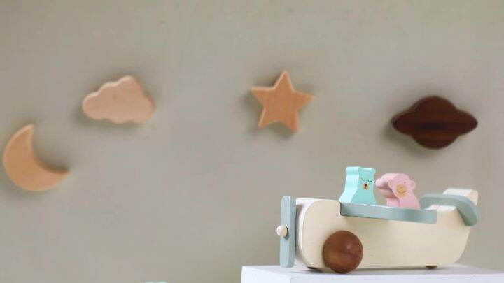 เด็กไม้ Montessori ของเล่นบีชไม้เครื่องบินบล็อกยางกัดแก้วหินอ่อนของเล่น