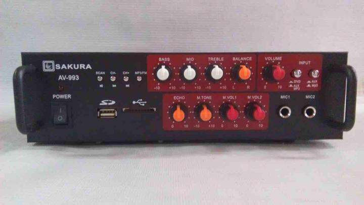 SAKURA AV-993 UB / 5CH Karaoke Amplifier / 80-100 Watts x 2 / Center x 1 / Surround x 2 / USB SD ...