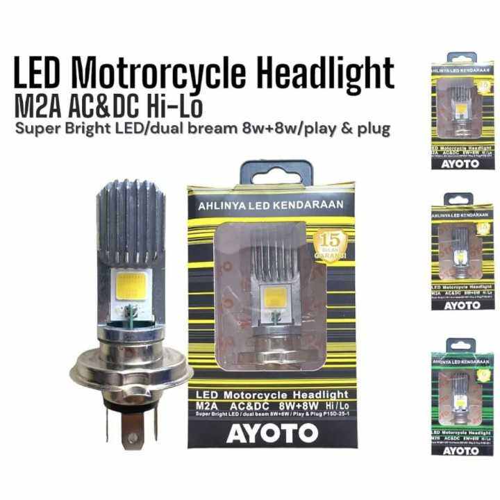 LAMPU AC/DC lampu LED utama depan 2led motor bebek AC/DC dan matic soket H6 2 sisi PNP PUTIH AC ...