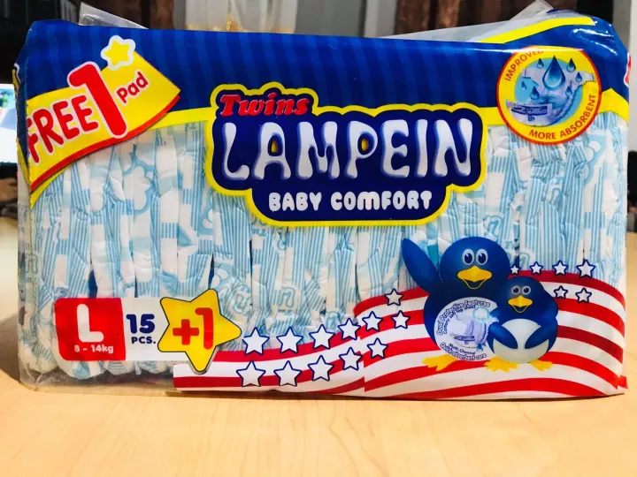 Twins Lampein Baby Diaper Large-15 pcs +1 pads FREE | Lazada PH